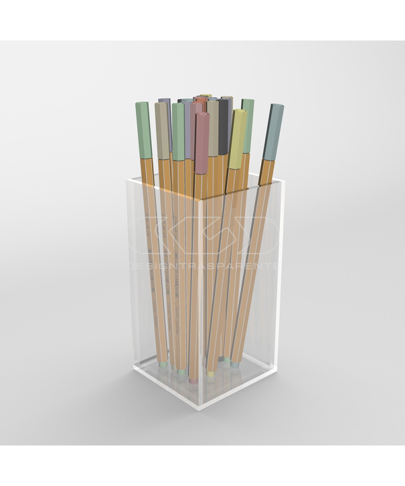Transparent acrylic container box 15x15 cm in various heights.